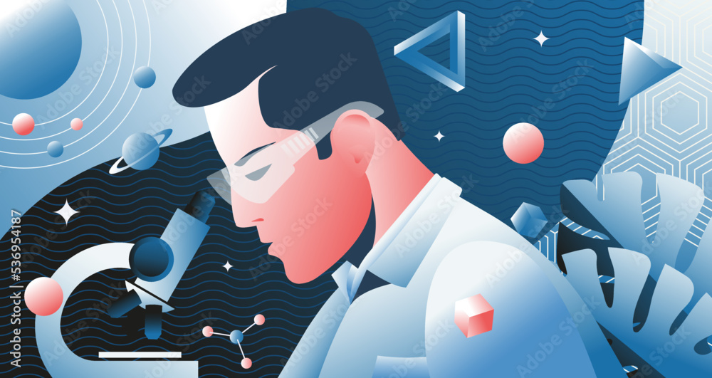 Scientist doing a research. Man looking through a microscope among ...