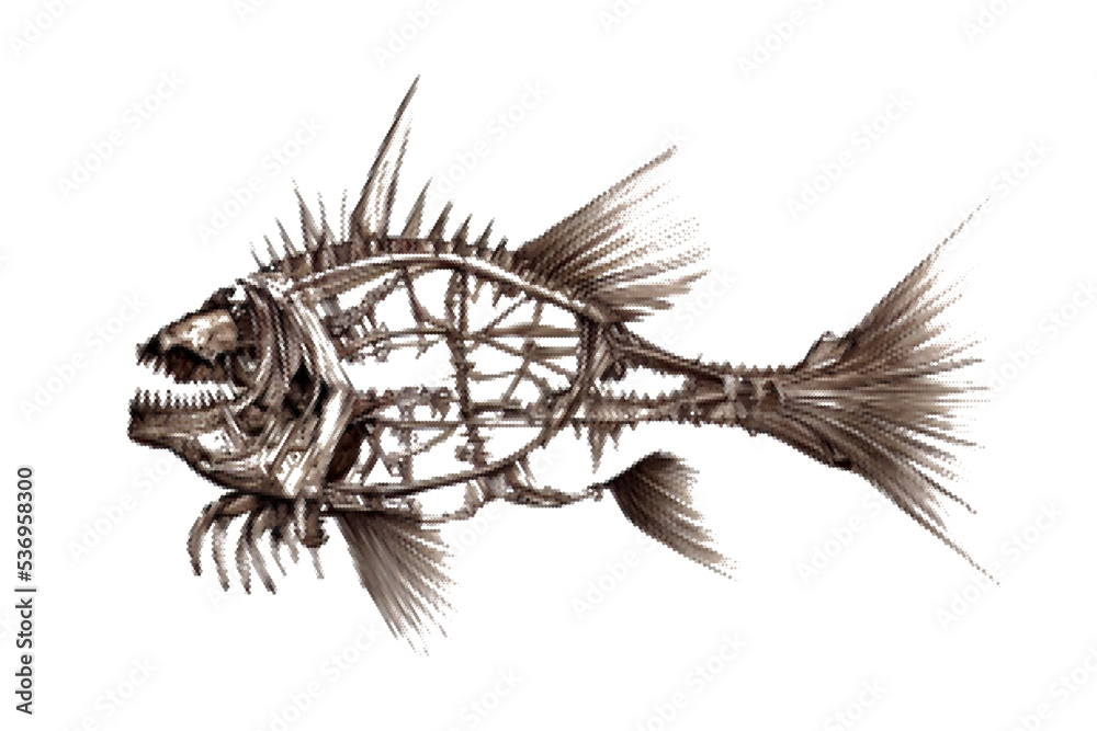 Fantastic fish skeleton. Sea monster. Halftone Vector illustration ...