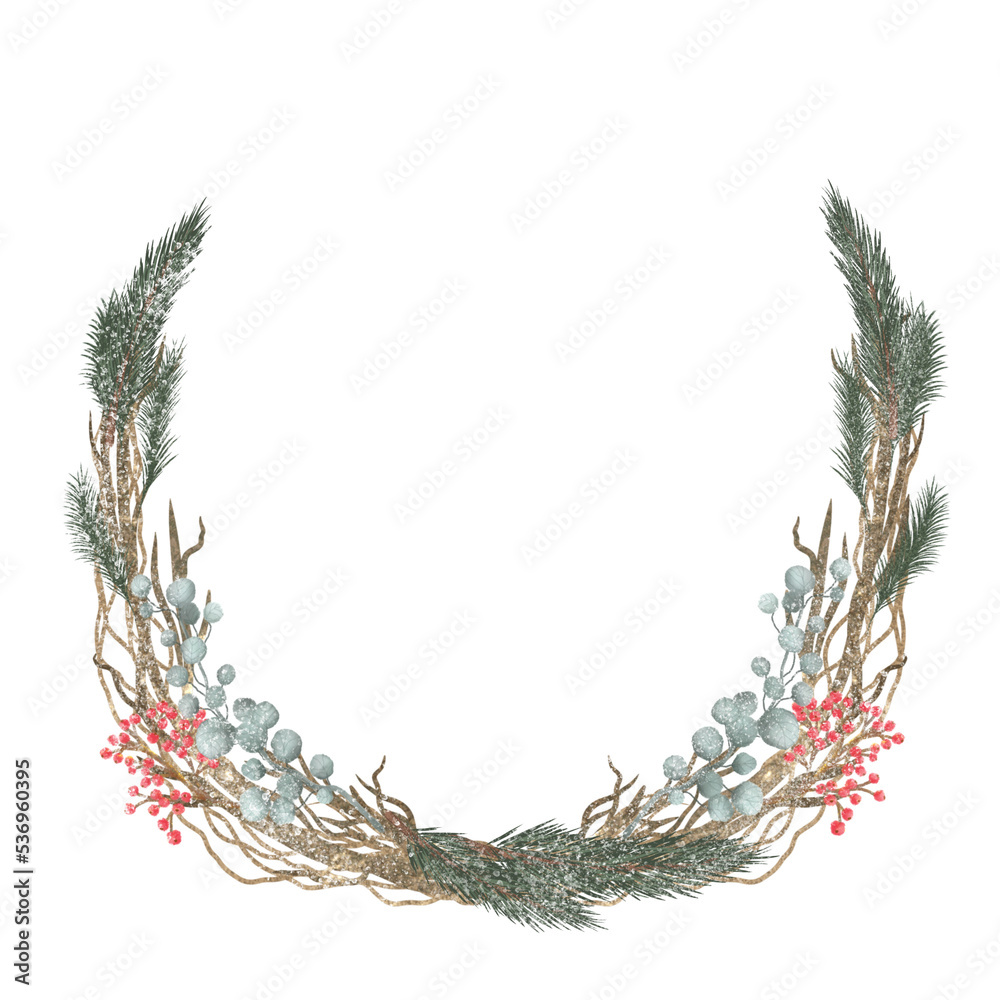Winter floral frame cartoon illustration png, transparent background ...
