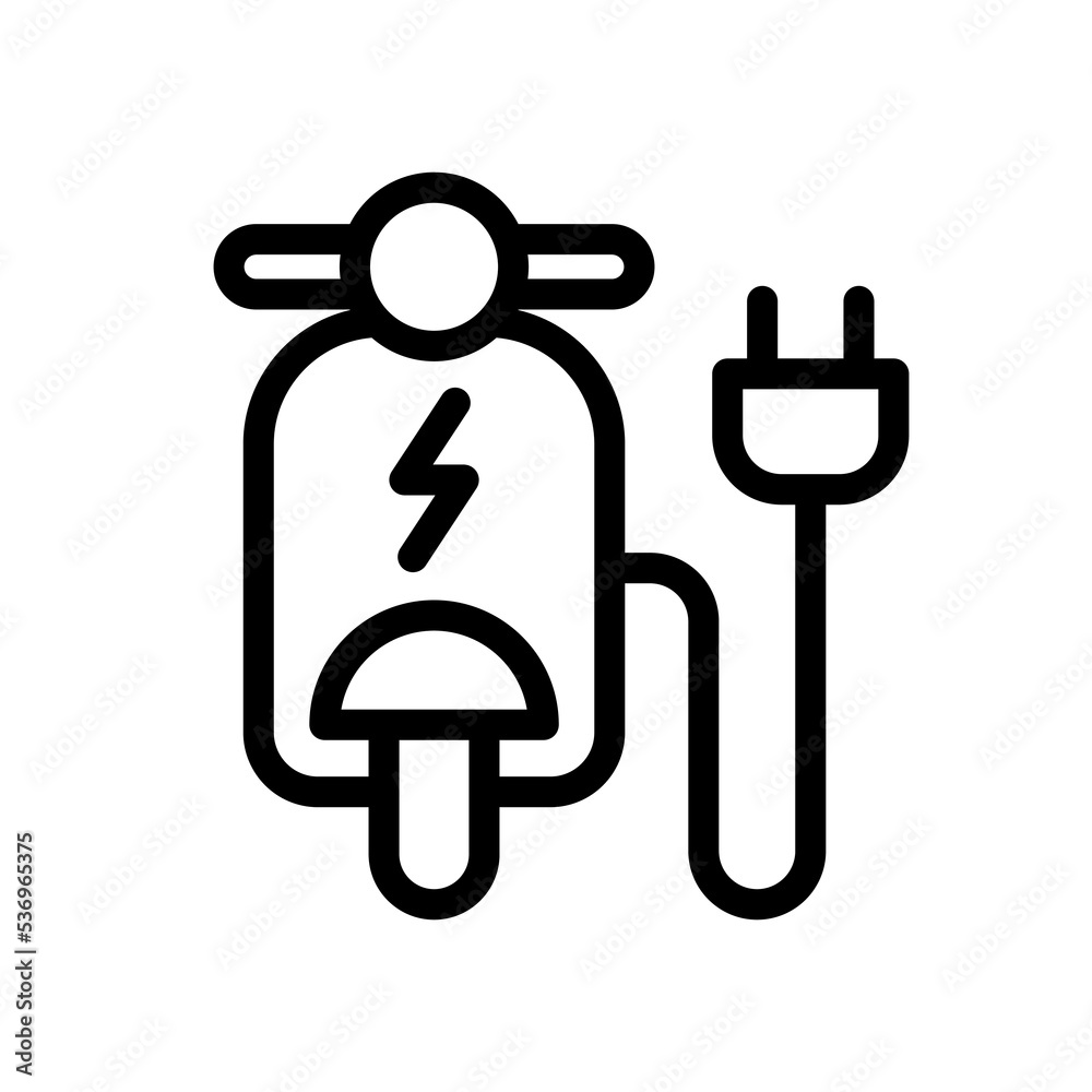 Electric motorcycle with plug pictogram icon symbol design, EV scooter ...