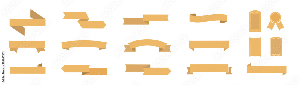 Set of ribbons element vector. Collection of flat, curve, gold, brown ...