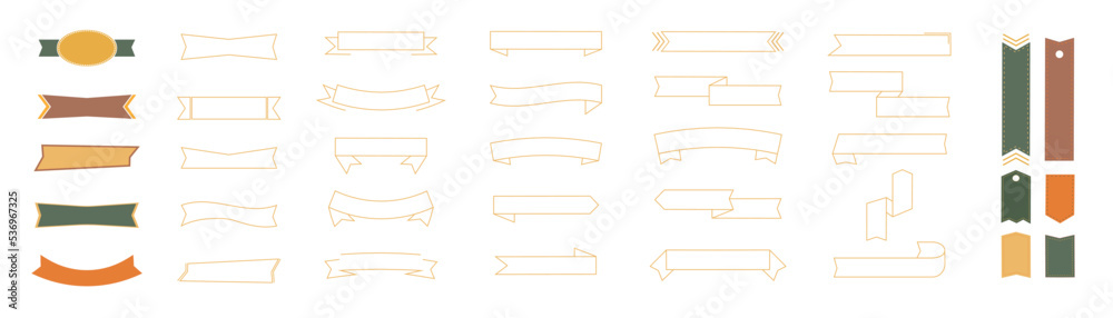 Set of ribbons element vector. Collection of flat, curve, green, brown ...