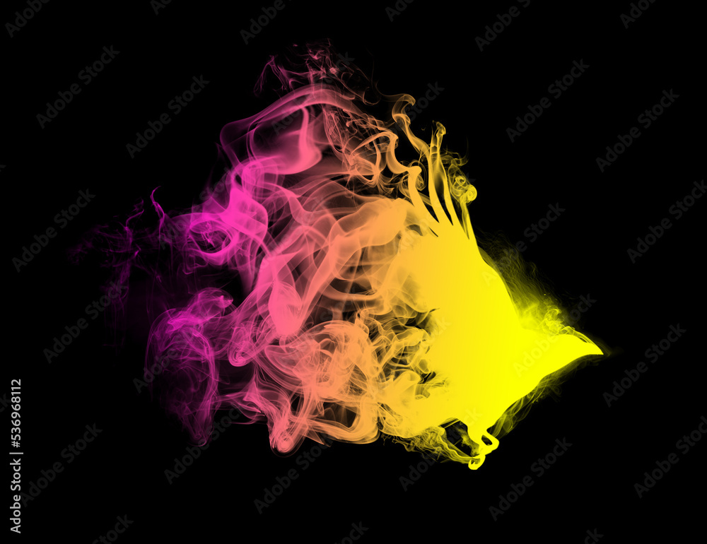 Silhouette of a flying raven with spread wings in beautiful puffs of ...