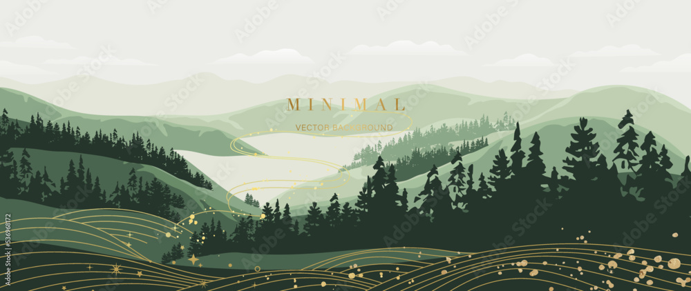 Abstract mountain and golden line arts background vector. Watercolor ...
