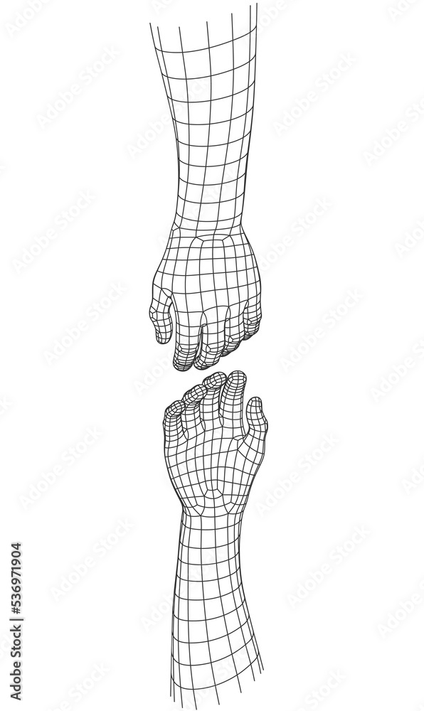 Wireframe Hands Reaching to Each Other in Vertical Orientation Stock ...