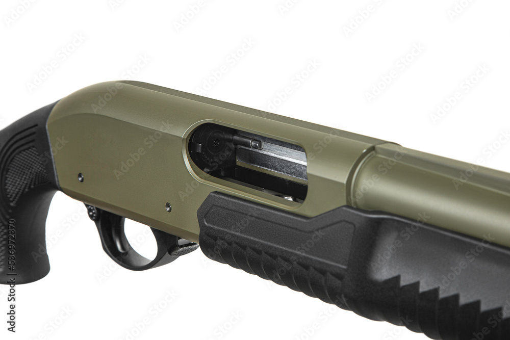 Pump-action 12 gauge shotgun A smooth-bore weapon with a plastic stock ...
