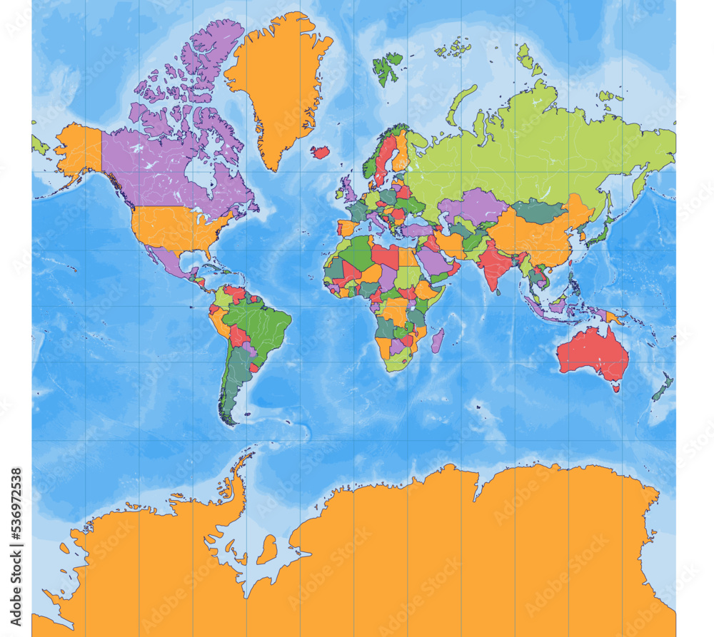Vetor de Political blank world map Mercator projection do Stock | Adobe ...
