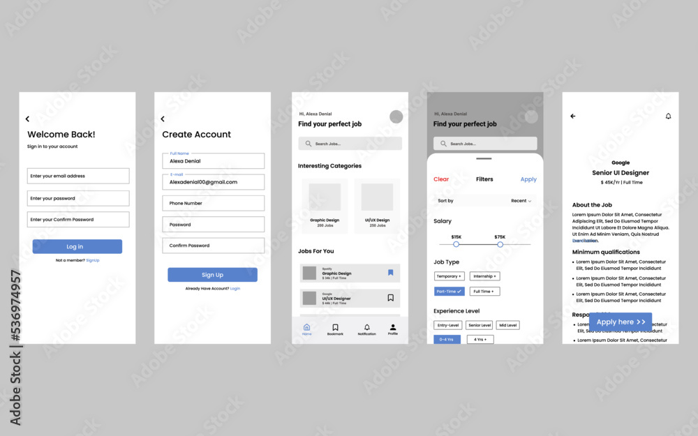 Online job finder app UI UX design. Online Recruitment. UI, UX, GUI ...