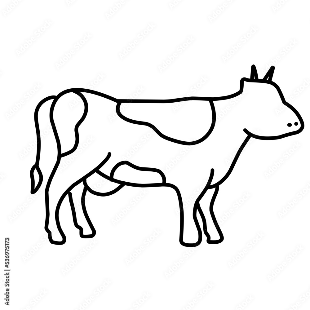 Funny doodle illustration with cute cow. Happy cartoon character ...