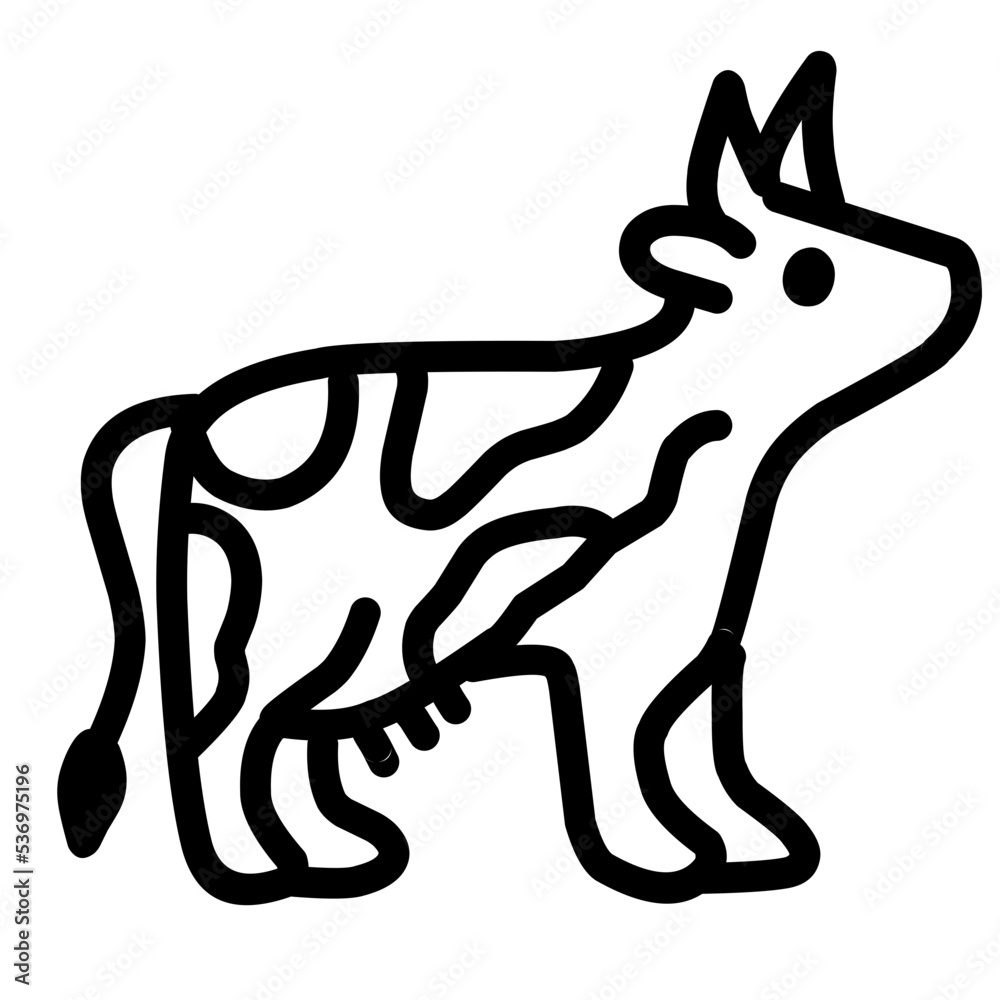 Funny doodle illustration with cute cow. Happy cartoon character ...
