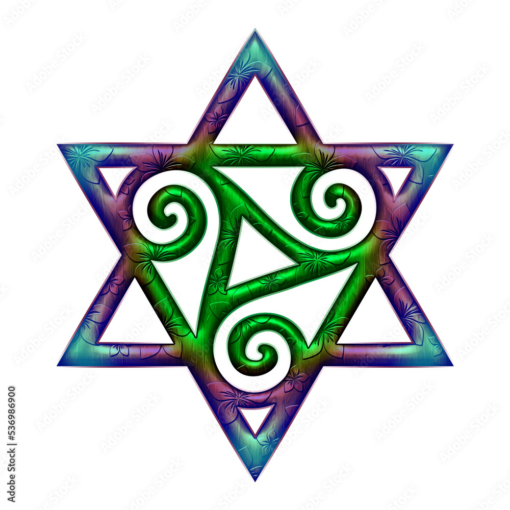 Poster Triskele, Merkaba, spiritual symbol, trinity knot, triple spiral ...