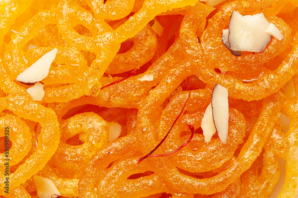 Close-Up of Indian Classical Sweet Jalebi . Garnished with kesar ...