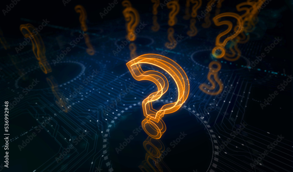 Question mark search and quest symbol digital concept 3d illustration ...