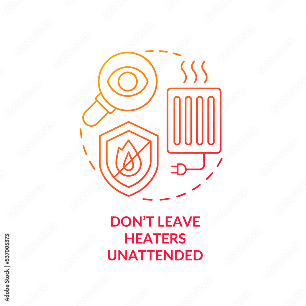 Dont leave heaters unattended red gradient concept icon. Winter heating ...