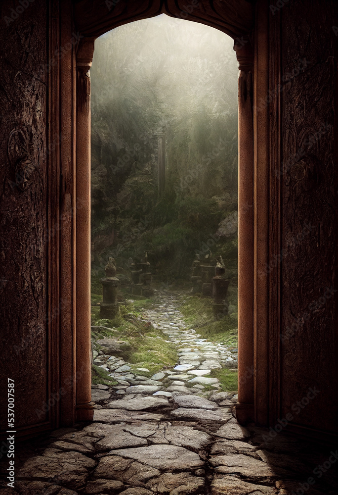 Concept art illustration of secret gate passage Stock Illustration ...