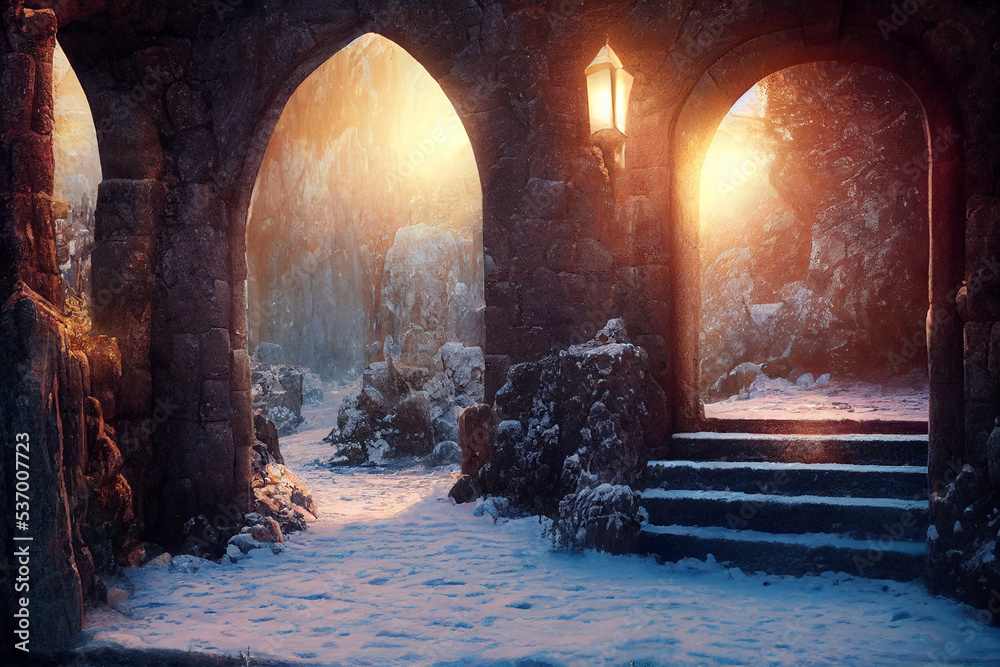 Concept art illustration of secret gate passage Stock Illustration ...