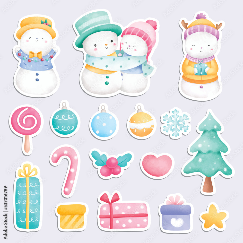 Watercolor illustration printable Christmas stickers Stock Vector ...