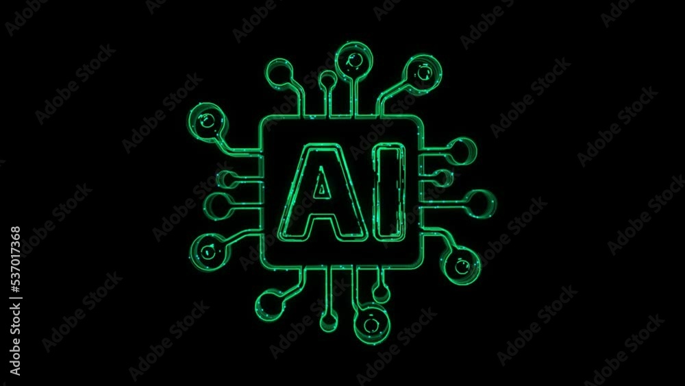 Artificial Intelligence AI Animated Icon appearing with Lines on black ...