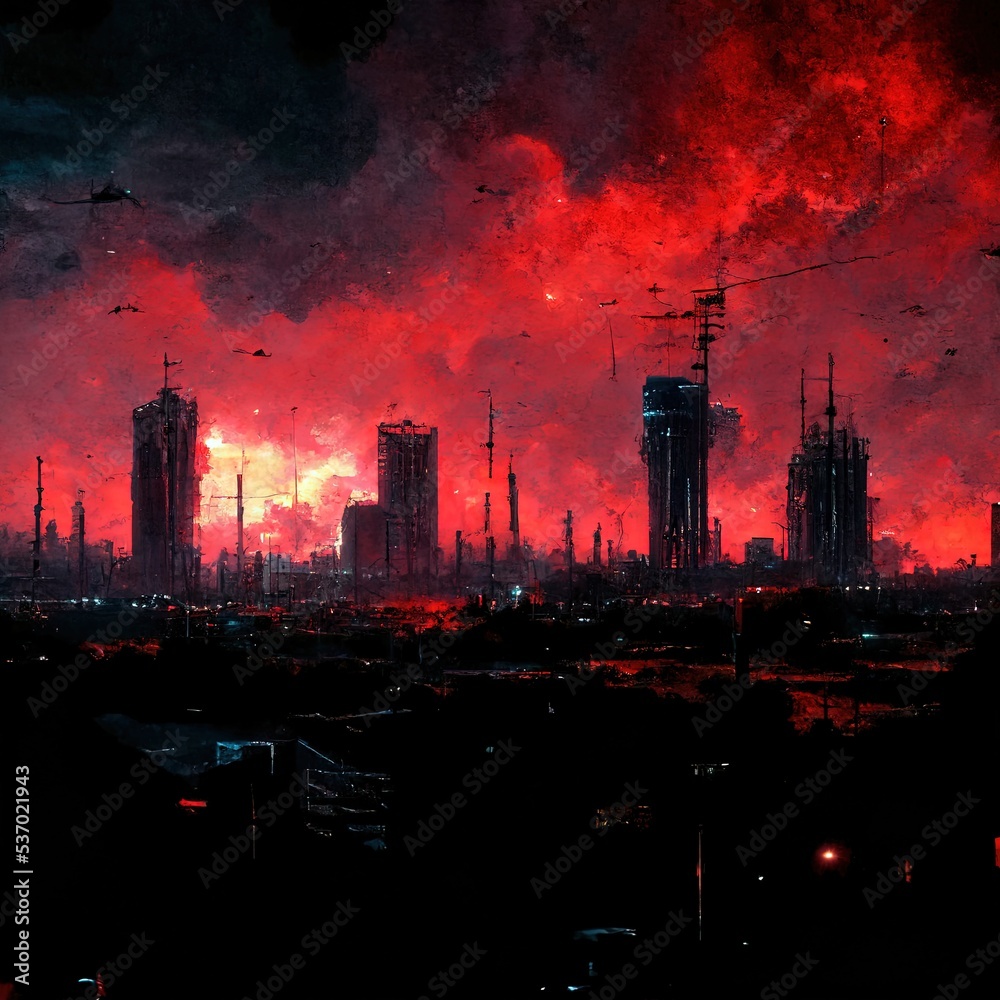 Cyberpunk image of the apocalyptic world of tomorrow Stock Illustration ...