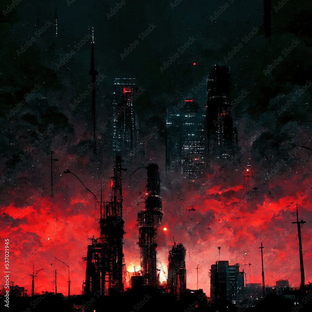 Cyberpunk image of the apocalyptic world of tomorrow Stock Illustration ...
