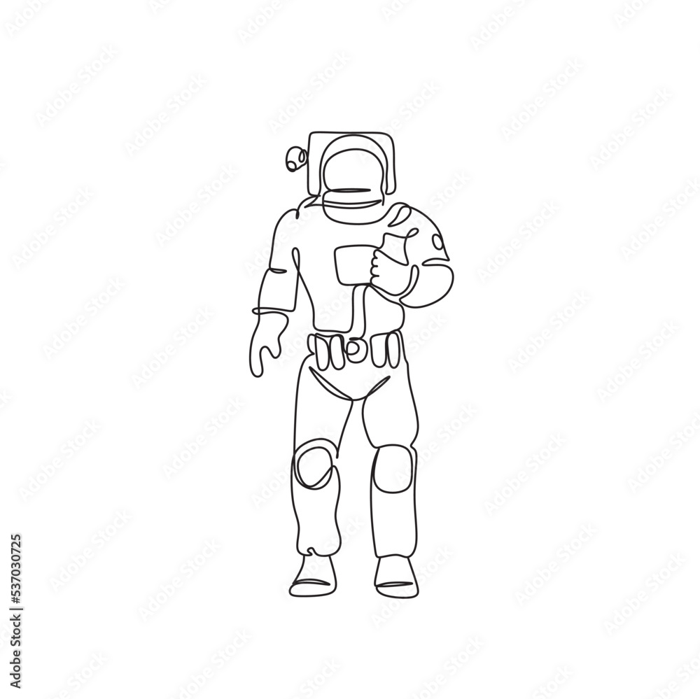 Astronaut catching star logo. Continuous one line drawing. Vector ...