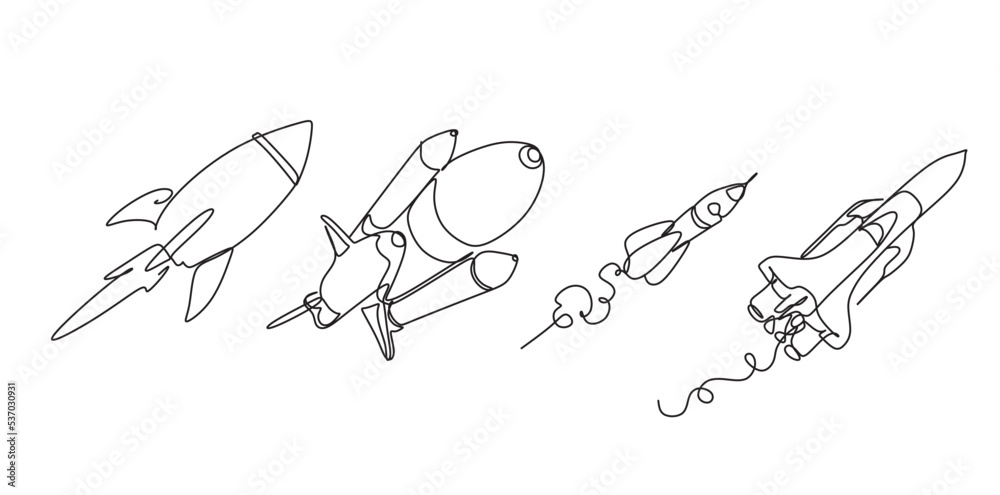 One continuous line drawing of spacecraft. Vector illustration. Rocket ...