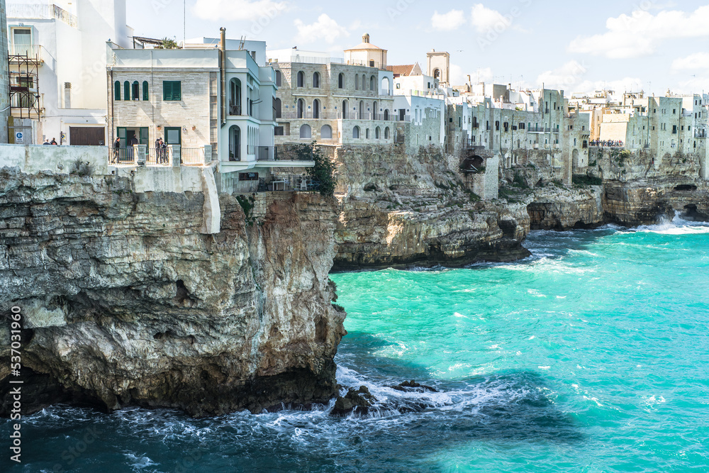 Spectacular houses of the old town of Polignano a Mare built on the ...