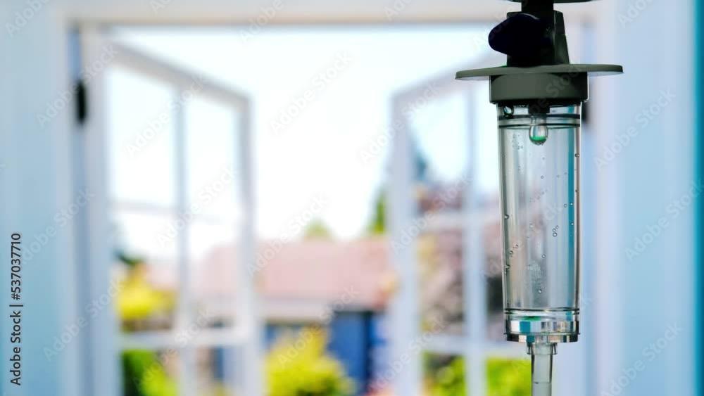 Dripping saline, Dripping medical perfusion close up equipment in ...