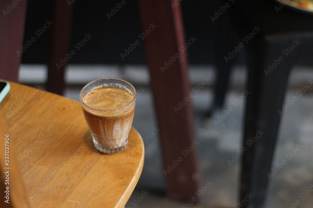 dirty coffee iced latte freeze milk pour espresso shot in a cup of ...