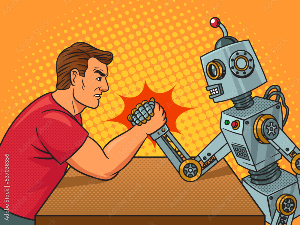 Vetor de arm wrestling man vs robot pinup pop art retro vector ...