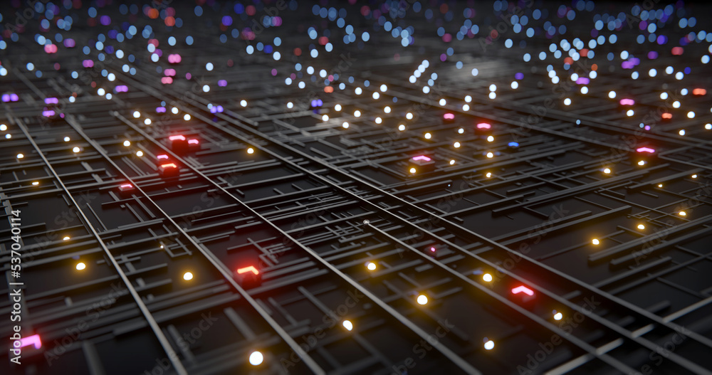 Concept big data center. Printed circuit board futuristic server ...