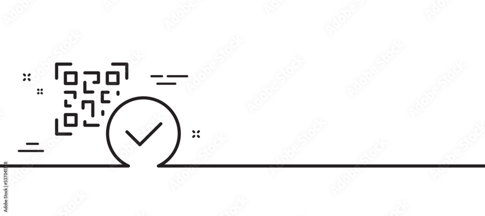 Qr code line icon. Scan barcode sign. Approved certificate symbol ...