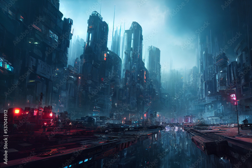 Apocalyptic Cyberpunk City Background Image Concept Art Stock ...