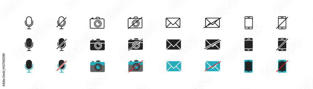 Multimedia icon set. Phone, mail, microphone, camera signs. Allowance ...