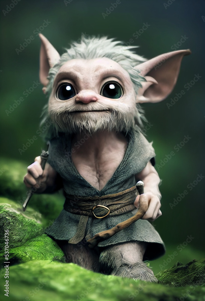 cute fluffy forest troll gremlin cartoon character on forest background ...