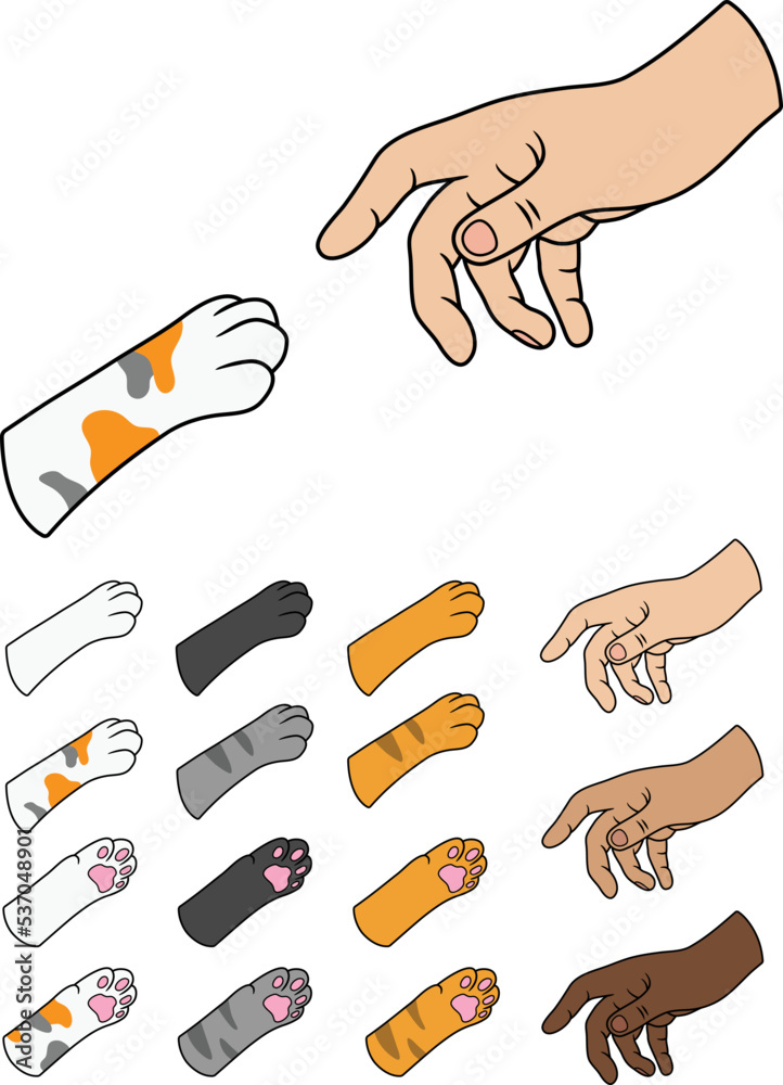 Cat Paw Reaching for Human Hand Clipart - Color Stock Vector | Adobe Stock