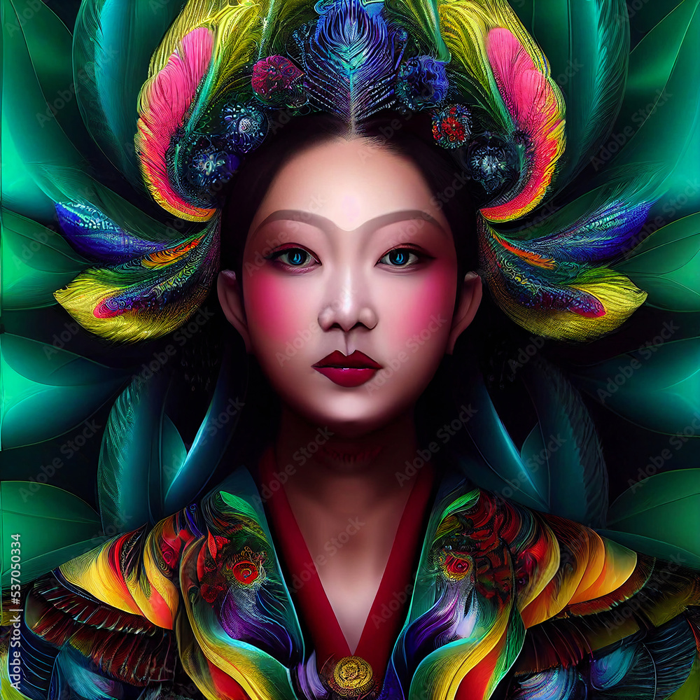 Portrait of a Himalayan Princess, in the style of a Tibetan Thangka for ...