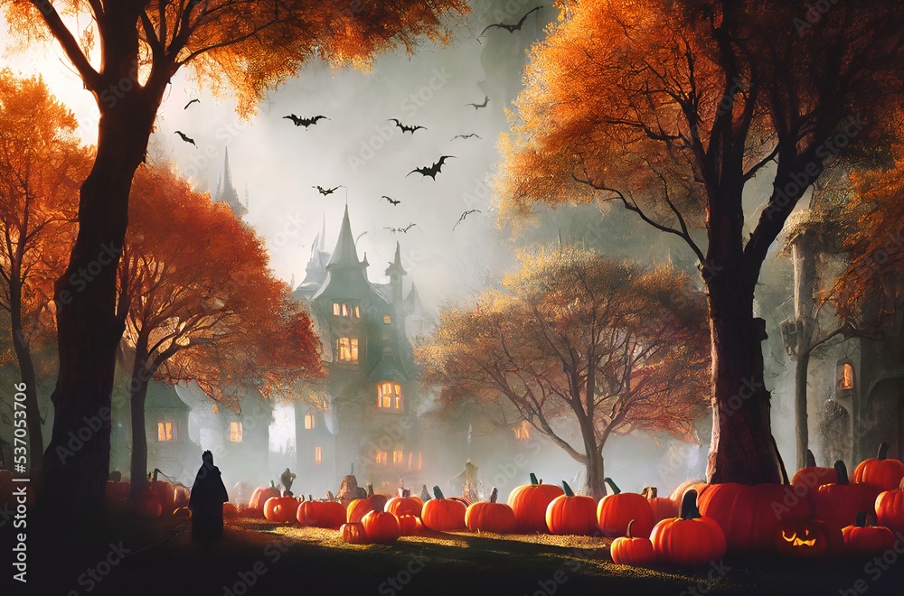Artistic painting of Gloomy background for spooky Halloween scene ...