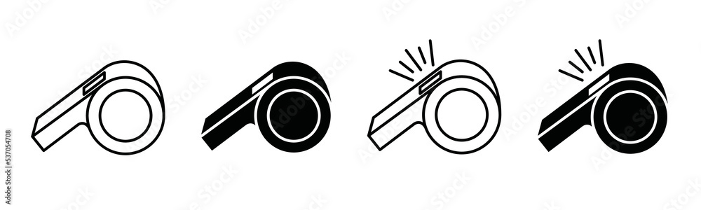Whistle icon vector set. Sports match whistles, games and races sign ...