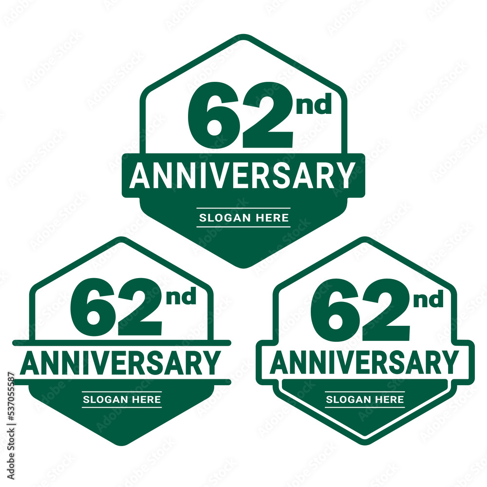 Set of 62 years Anniversary logotype design. 62nd birthday celebration ...