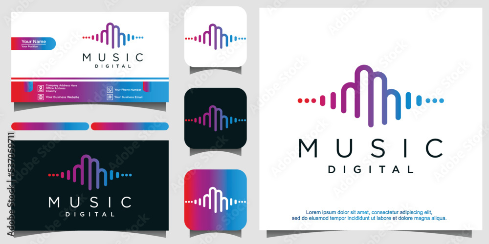 Letter m with pulse beats wave element logo design Stock Vector | Adobe ...