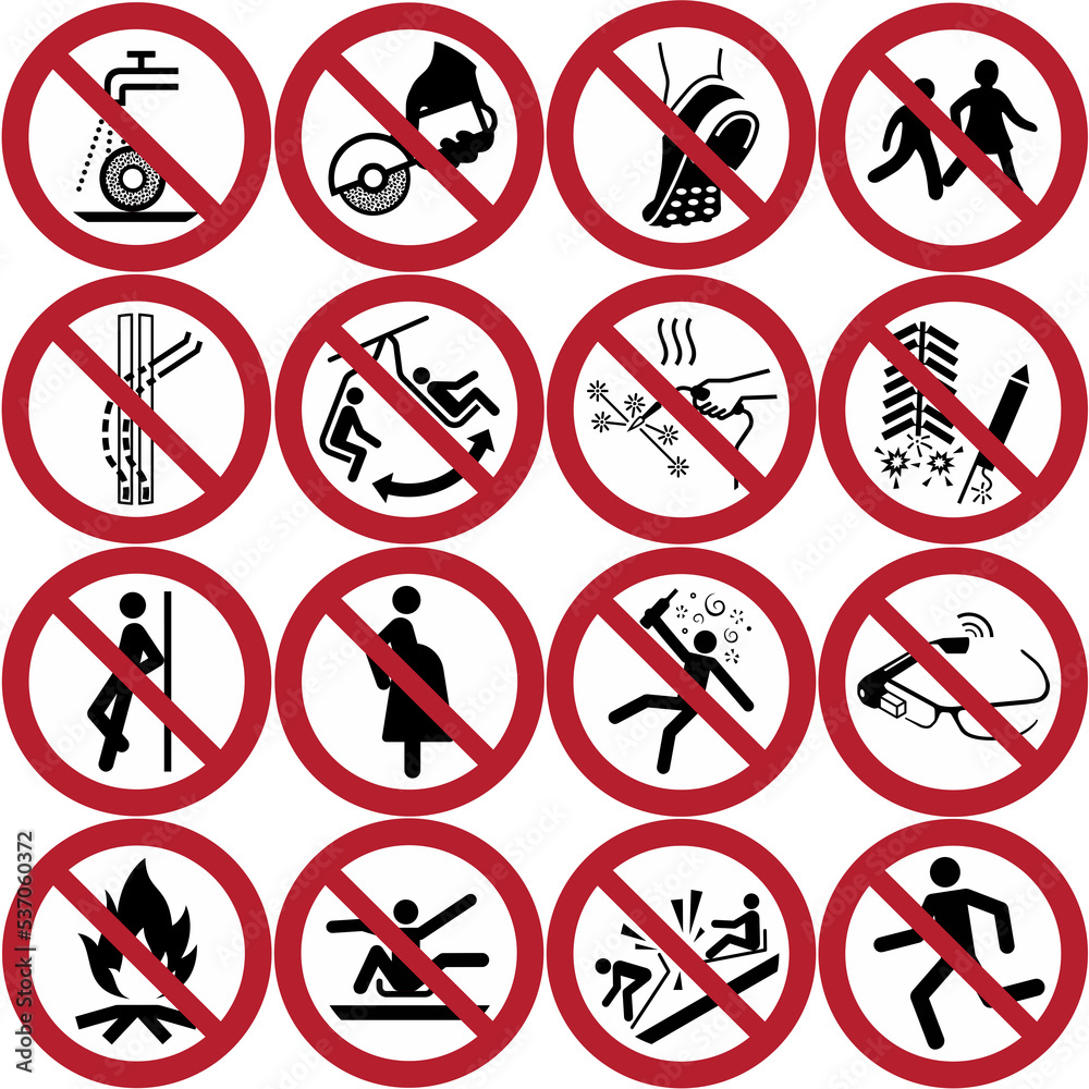 Set of 33-48 Iso 7010 P prohibition signs and pictograms Stock ...