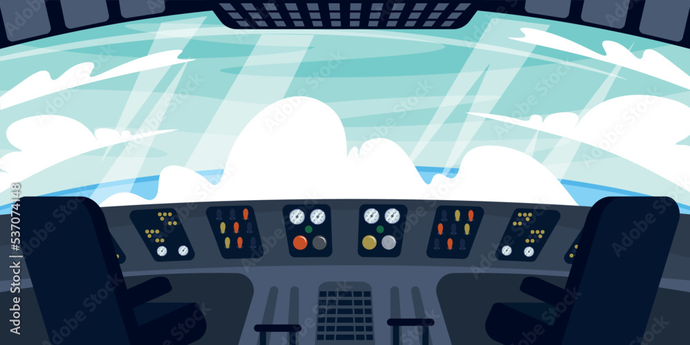 Vector illustration of modern interior aircraft cabin. Cartoon interior ...