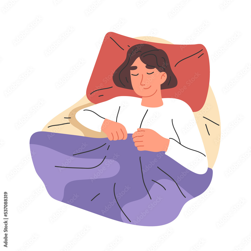 Cartoon sleeping woman, resting in bed female character bedtime, night ...