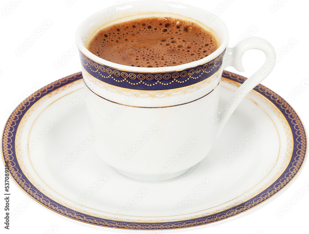 Turkish coffee in traditional porcelain cup on isolated white ...