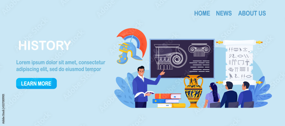 History school subject. Pupils learning world history, greek and roman ...