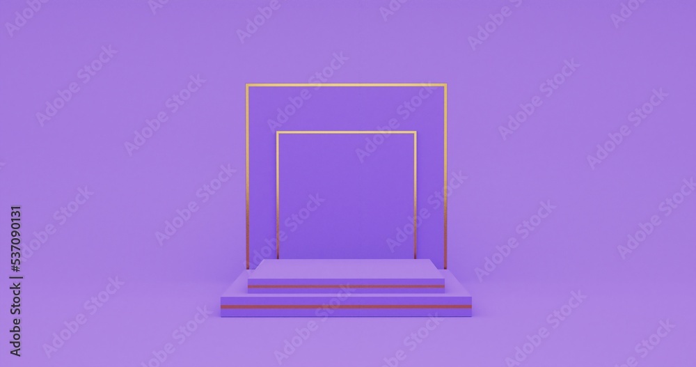 Square luxury purple color and golden accessories empty podium stage ...