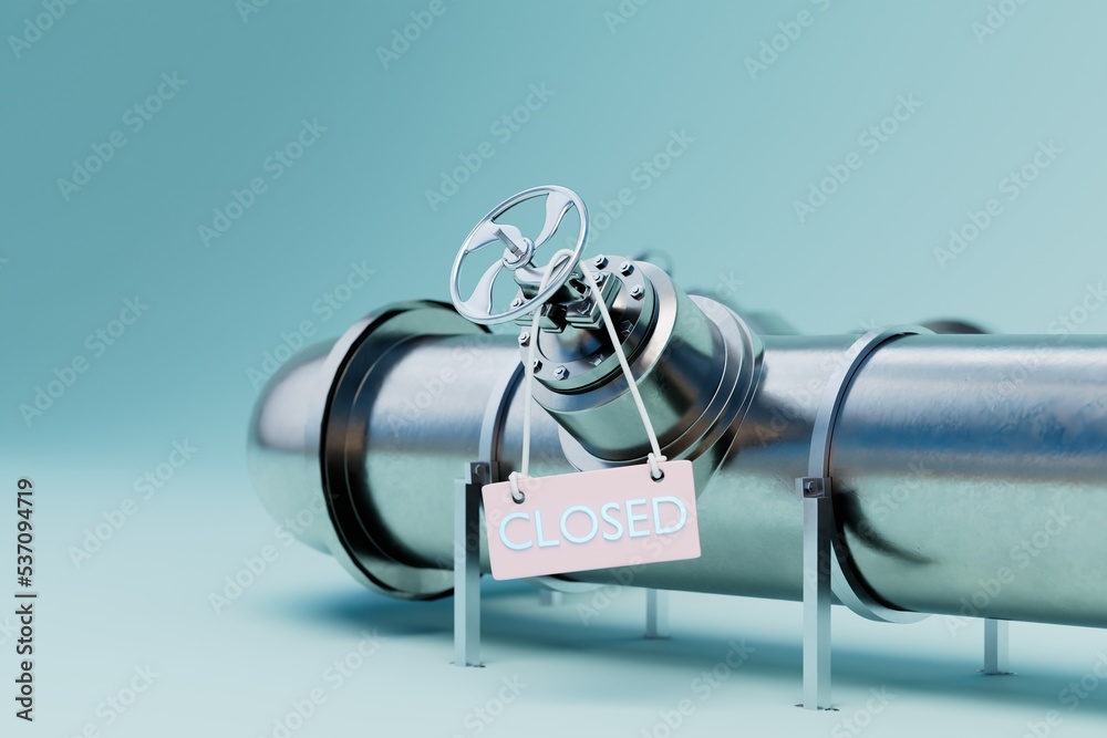 gas supply via gas pipeline is closed. gas pipe with closed valve and ...