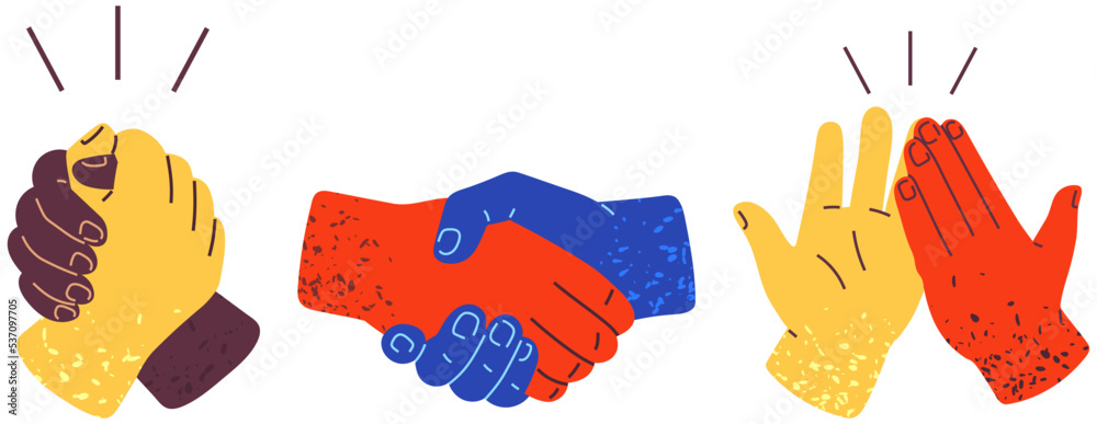 Vetor de Symbols of success deal, happy partnership, greeting shake ...