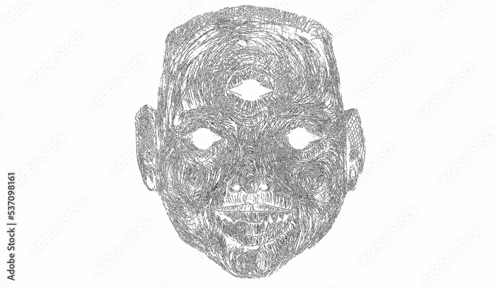 Illustrated drawing of a man's face with a whole on his forehead ...